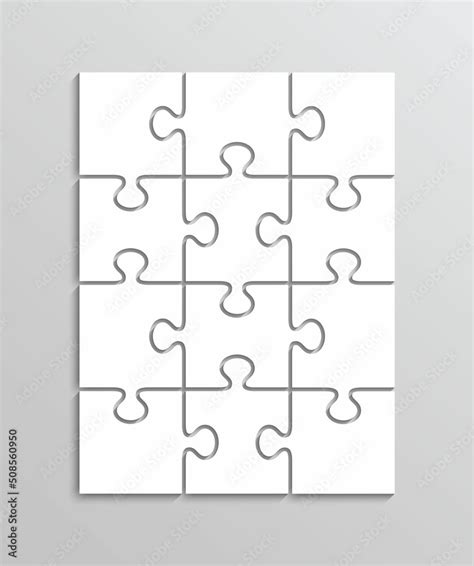 Vecteur Stock Puzzle With 12 Pieces Portrait Orientation Jigsaw Outline Grid 4x3 Elements