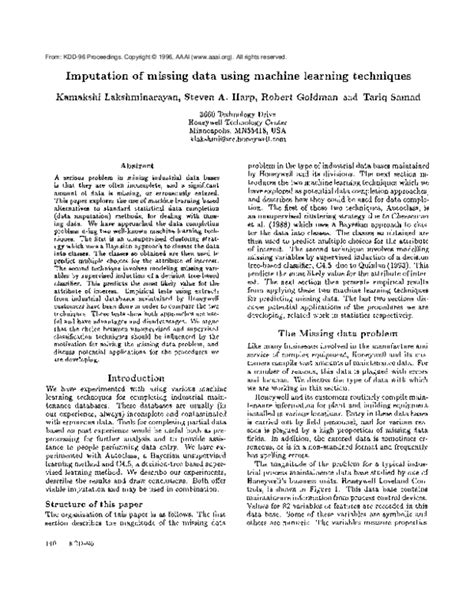 Pdf Imputation Of Missing Data Using Machine Learning Techniques