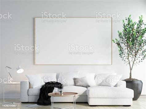 현대 인테리어 나무 바닥 콘크리트 벽 배경 스칸디나비아 스타일 로프트 스타일 3d 렌더링에서 포스터 프레임을 모의 거실에 대한 스톡 사진 및 기타 이미지 Istock