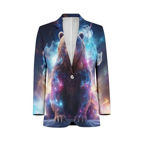 Galactic Bear In Space Mens Suits Shawl Collar Slim Fit Suit Mens Groom