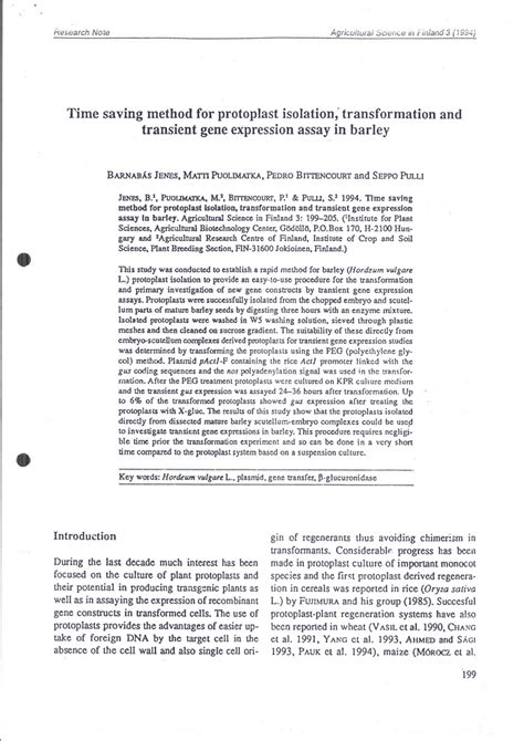 Pdf Time Saving Method For Protoplast Isolation Transformation And Transient Gene Expression