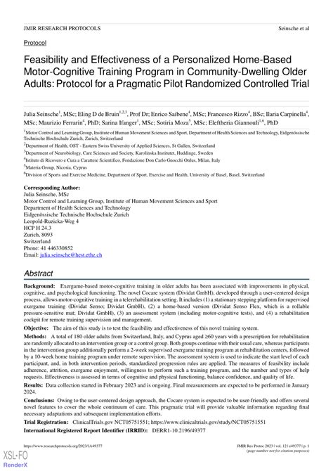 Pdf Feasibility And Effectiveness Of A Personalized Home Based Motor Cognitive Training