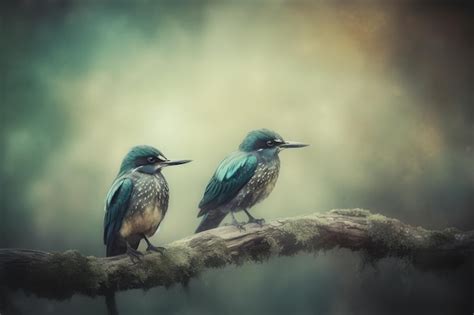 Premium AI Image Group Of Birds On A Branch Cold Tone Neural Network