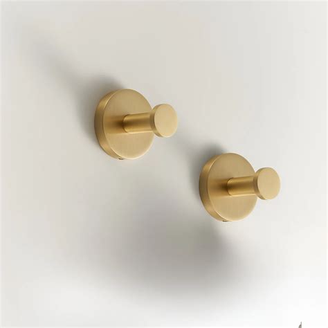 Pair Of Bathroom Hooks Brushed Brass Finish Solid Brass Construction