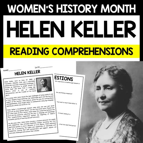 Womens History Month Helen Keller Biography Reading Comprehension