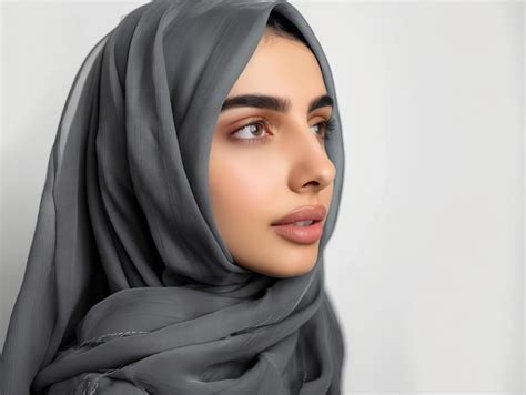 Premium Photo A Woman Wearing A Grey Hijab