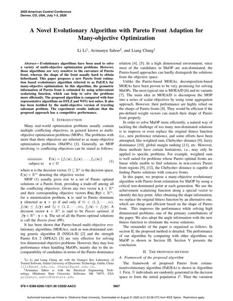 Pdf A Novel Evolutionary Algorithm With Pareto Front Adaption For
