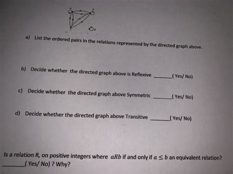 Solved A List The Ordered Pairs In The Relations