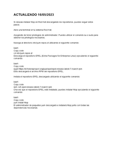 Instalar Htop En Redhat Con Su Repositorio Pdf