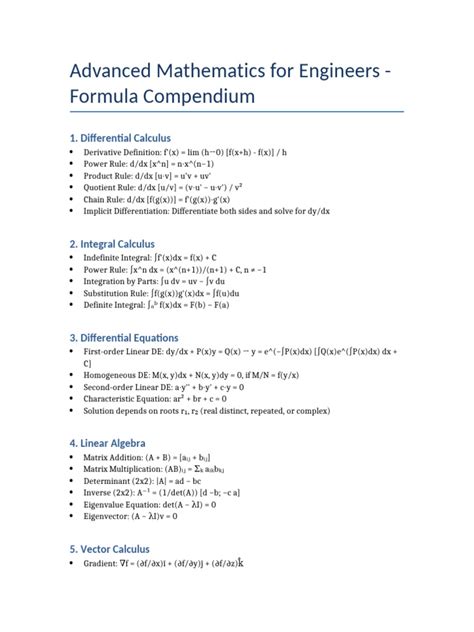 Advanced Mathematics For Engineers Formulas Pdf Eigenvalues And