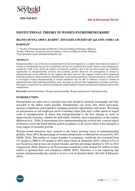 Pdf Institutional Theory In Women Entrepreneurship Pdf Institutional Theory In Women Entrepreneurship