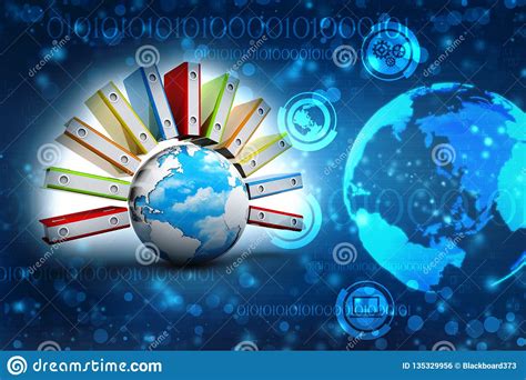 Data Storage Globe And File Cabinet With Ring Binders 3d Stock Illustration Illustration Of