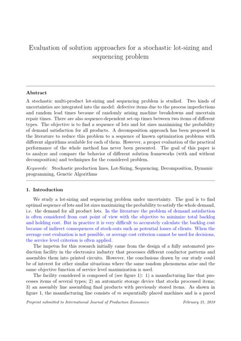 Pdf Evaluation Of Solution Approaches For A Stochastic Lot Sizing And Sequencing Problem