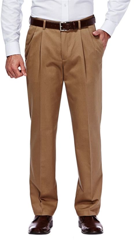 Haggar Mens Work To Weekend Classic Fit Pleated Expandable Waist Pants
