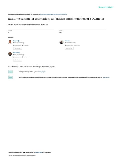 Realtime Parameter Estimation Calibration And Simulation Of A Dc Motor Pdf Mathematical