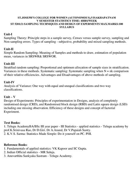 Sampling Techniques AND Design OF Experments STS COLLEGE FOR WOMEN AUTONOMOUS VISAKHAPATNAM