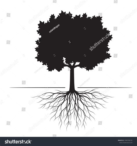 Black Shape Tree Leaves Roots Vector Stock Vector Royalty Free 1998798155 Shutterstock