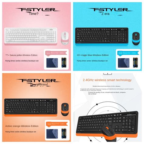 A4tech Fstyler Fg1010 2 4g Wireless Keyboard Mouse Set 104 Keys
