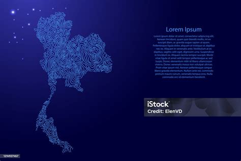 파란색 이소선 또는 레벨 라인 지리적 지형지도 그리드와 빛나는 공간 별에서 태국지도 벡터 그림입니다 0명에 대한 스톡 벡터 아트 및 기타 이미지 Istock