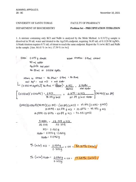 Precipitation Titration Problem Set Pdf