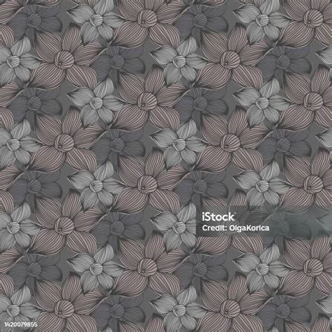 꽃 이음새가 없는 무늬 꽃 회색 단색 색깔 디자인을 위한 벡터 일러스트 레이 션 0명에 대한 스톡 벡터 아트 및 기타 이미지 0명 그래픽 프린트 꽃 꽃의 구조