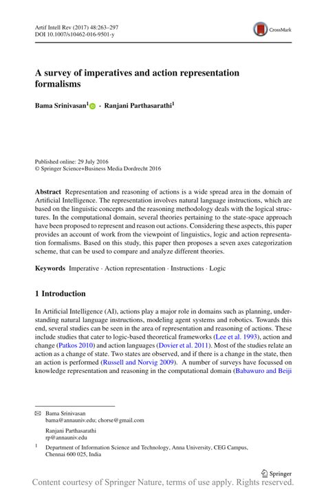 a survey of imperatives and action representation formalisms request pdf