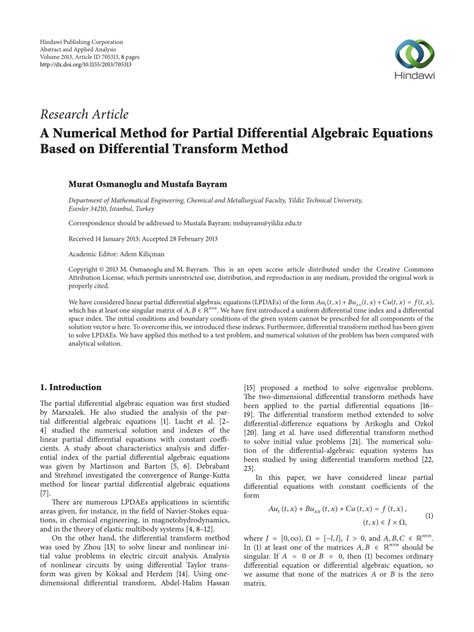 Pdf A Numerical Method For Partial Differential Algebraic Equations