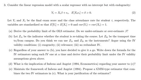 Solved Consider The Linear Regression Model With A Scalar
