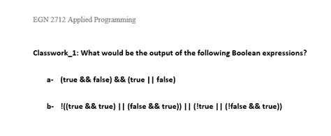 Solved EGN 2712 Applied Programming Classwork 1 What Would Chegg