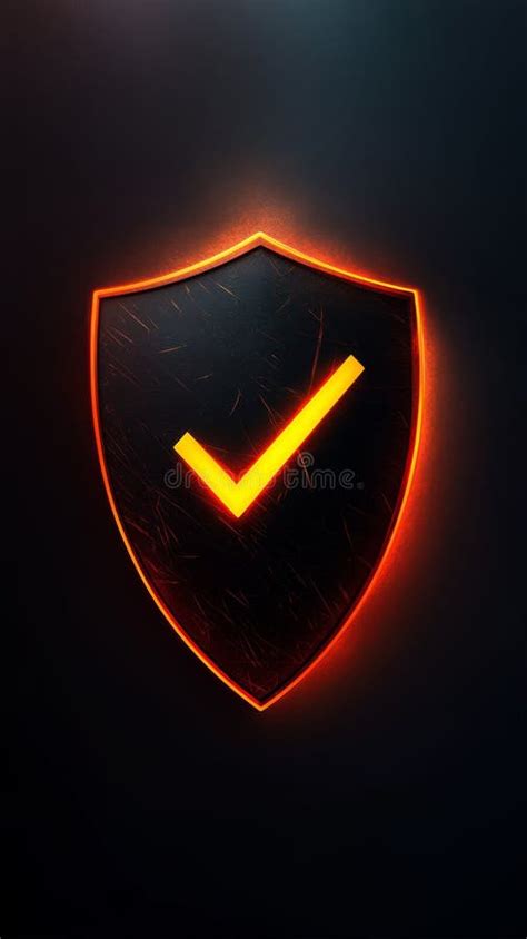 Shield Icon With Orange Glow And Check Mark On Dark Background Stock Illustration Illustration