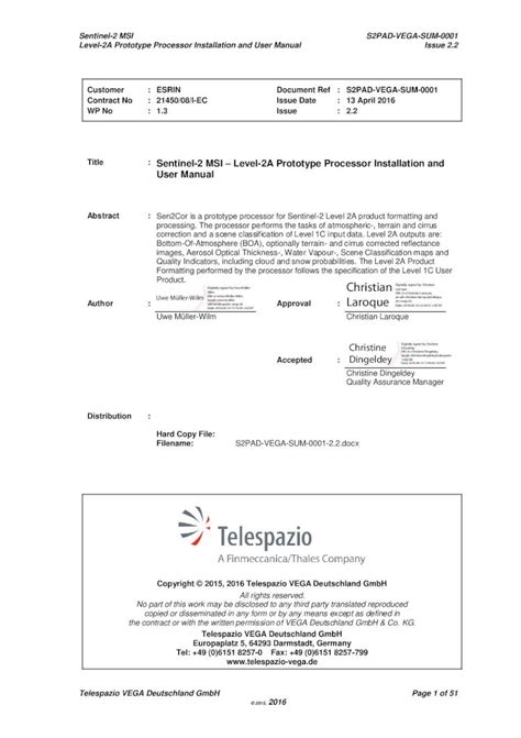 pdf sentinel 2 msi level 2a prototype processor installation