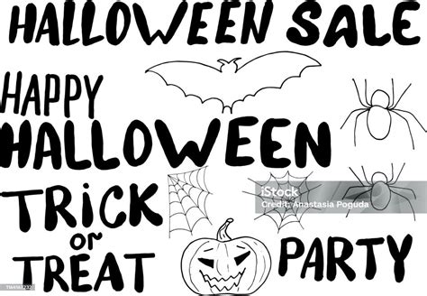 박쥐 호박 거미줄 디자인 요소와 행복 할로윈 손 그리기 메시지 포스터 엽서에 대한 벡터 낙서 그림 가을에 대한 스톡 벡터 아트 및 기타 이미지 Istock