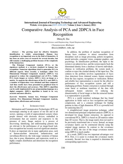 Comparative Analysis Of Pca And 2dpca In Face Recognition Pdf Principal Component Analysis
