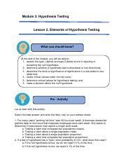 Module Lesson Elements Of Hypothesis Testing Pdf Module Hypothesis Testing Lesson