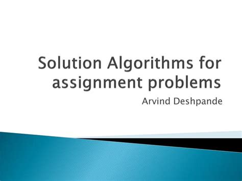 Solution Algorithms For Assignment Problems Ppt