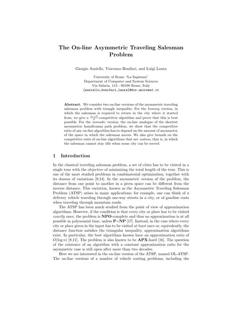 Pdf The On Line Asymmetric Traveling Salesman Problem