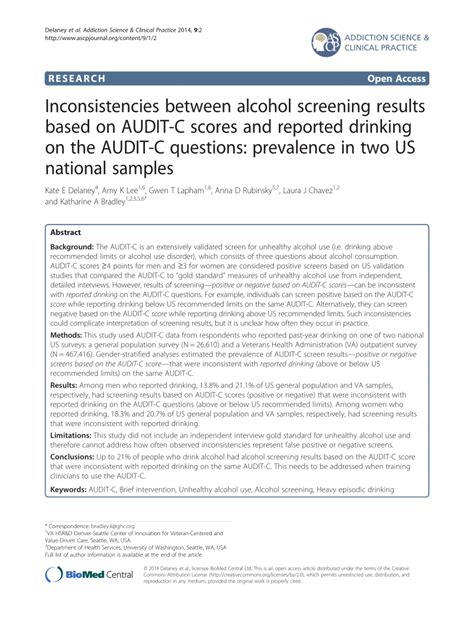 Pdf Inconsistencies Between Alcohol Screening Results Based On Audit