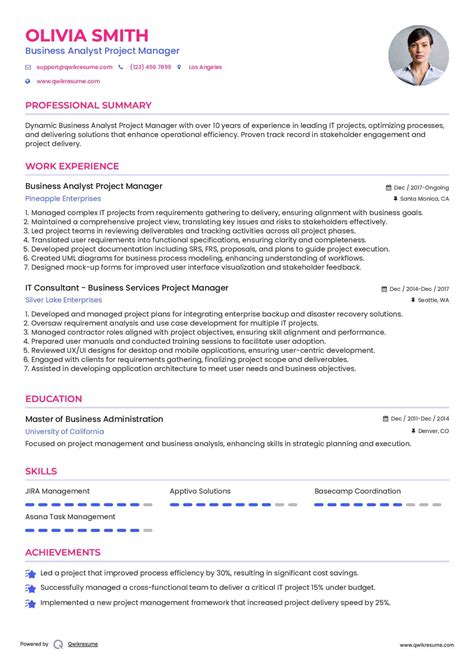 10 Business Analyst Project Manager Resume Samples And Templates For 2025