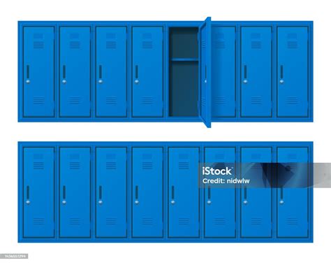 현실적인 상세한 3d 다른 블루 스쿨 체육관 사물함 세트 벡터 사물함에 대한 스톡 벡터 아트 및 기타 이미지 사물함 고등학교 전경 Istock