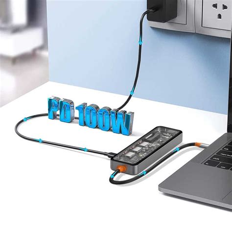 Wiwu CB007 Cyber 7 In 1 Type C Hub 10W Charging Supported Transparent Looking Sd Card Hdmi Usb