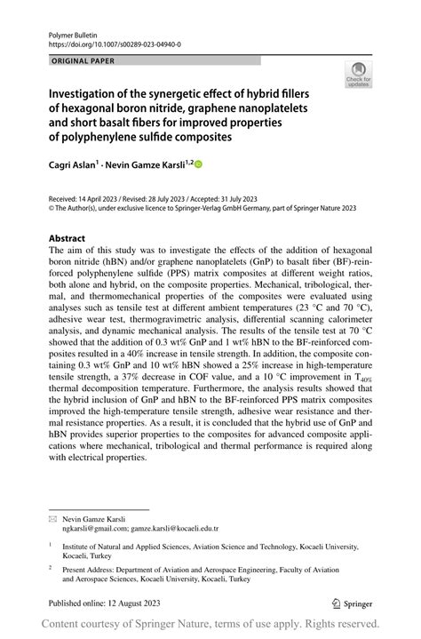 Investigation Of The Synergetic Effect Of Hybrid Fillers Of Hexagonal Boron Nitride Graphene