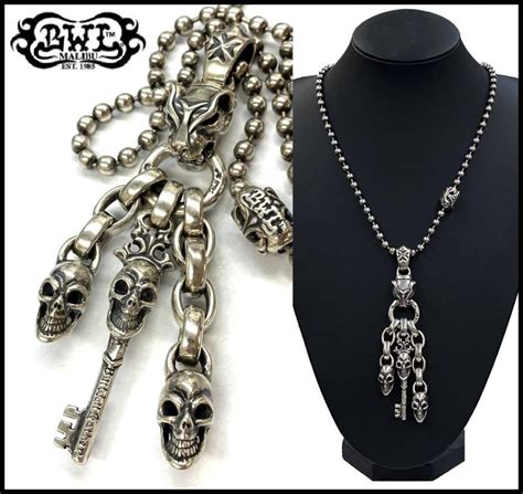 ビルウォールレザー ラージフィッシュフック グッドラックスカル ネックレス