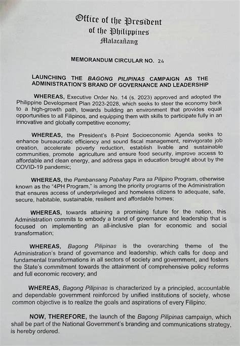 President Ferdinand Marcos Jr Implements Bagong Pilipinas Brand Of