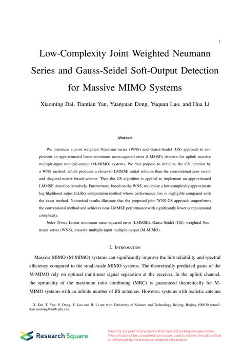 Pdf Low Complexity Joint Weighted Neumann Series And Gauss Seidel