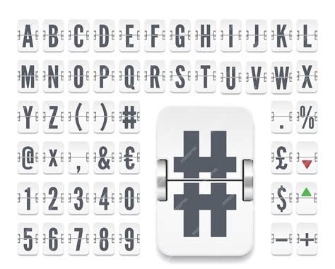 벡터 일러스트레이션을 보여주는 증권 환율을 위한 흰색 공항 터미널 기계적 스코어보드 글꼴 비행 목적지 또는 금융 정보를 위한 항공 플립 보드 굵은 알파벳 프리미엄 벡터