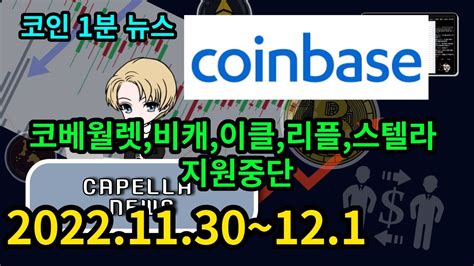 코인 1분 뉴스 20221130~121 코인베이스 월렛 비캐이클리플스텔라 지원 중단 오늘 밤 미국 Gdp 발표