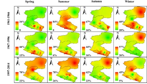 Spatial Distribution Characteristics Of The Seasonal Drought Frequency Download Scientific