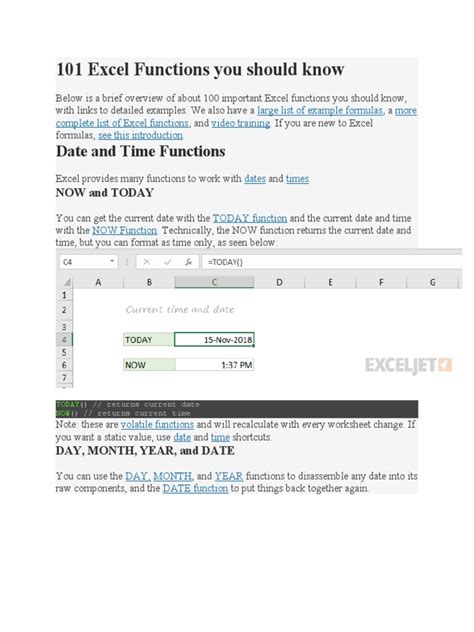 101 Excel Functions You Should Know Date And Time Functions Pdf