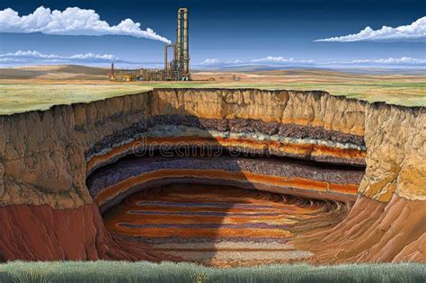 Cross Section Of A Large Open Pit Mine With Exposed Layers Of Earth Illustrating Geological