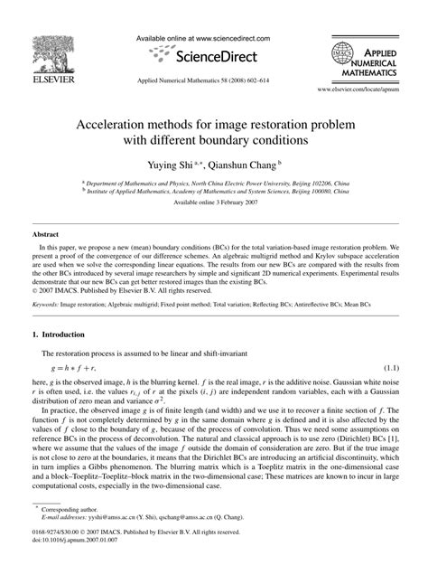 pdf acceleration methods for image restoration problem with different